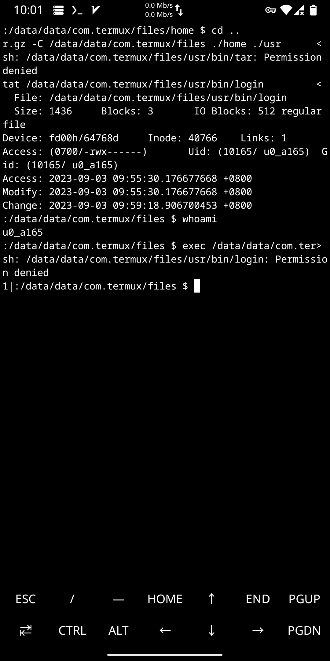 exec("/data/data/com.termux/files/usr/bin/login"): Permission denied [Process completed (code 1 ...