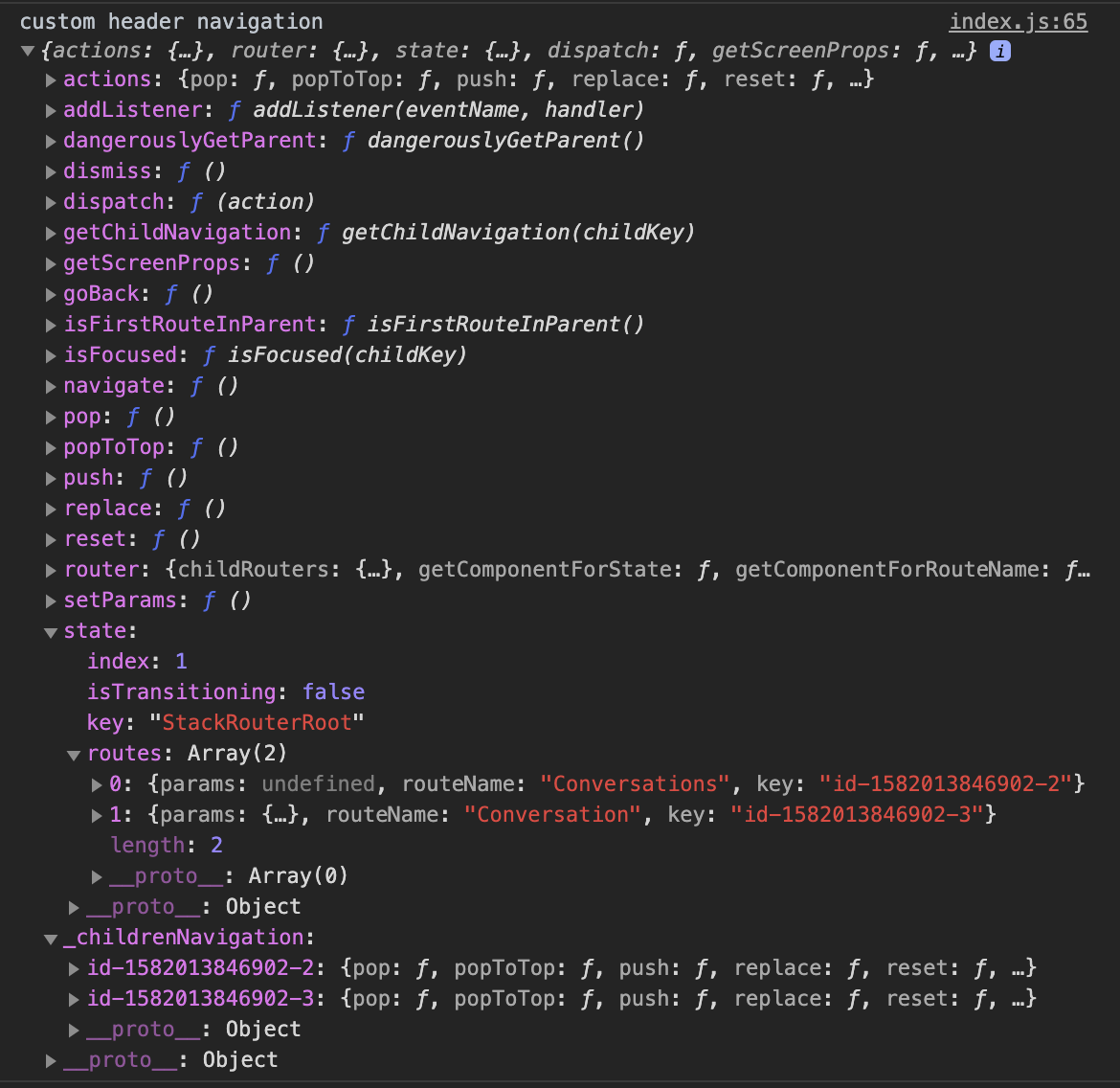 navigation object in the custom header is not the same as the navigation object in the screen ...