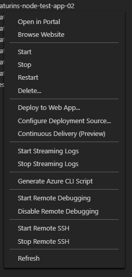Reorganize Context Menu items on Apps · Issue #926 · microsoft/vscode-azureappservice · GitHub