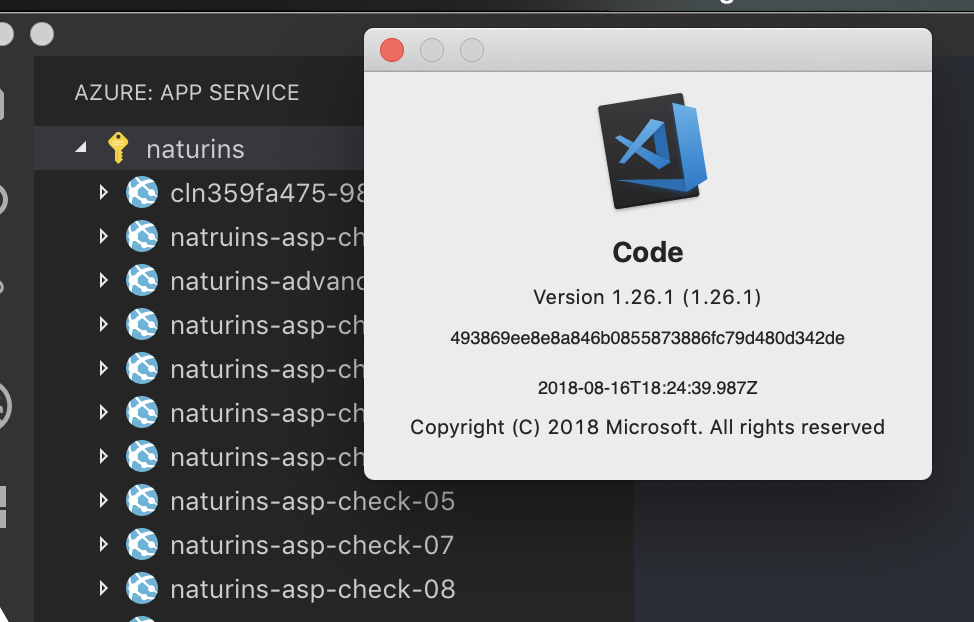 Fail to load App Service Explorer with VS Code 1.26.1 and App Service Extension 20190606.16 ...