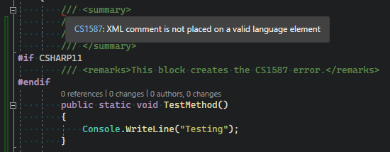 `cs1587` Is Falsely Triggered When Xml Comments Are Broken Up By Preprocessor Directives · Issue