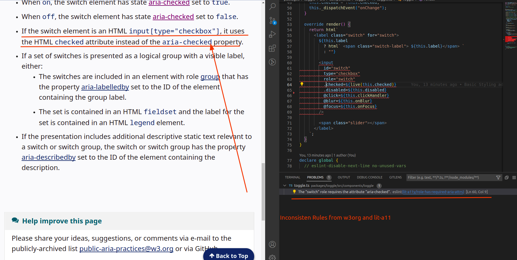 role-has-required-aria-attrs in conflict with official W3org suggestion ... role-has-required-aria-attrs in conflict with official W3org suggestion ...
