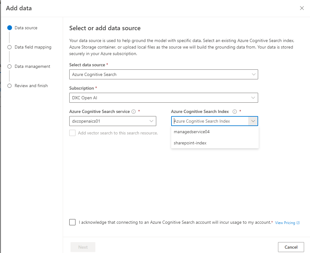 Not able to add multiple cognitive search index in Azure AI studio · Issue #233 · microsoft ...