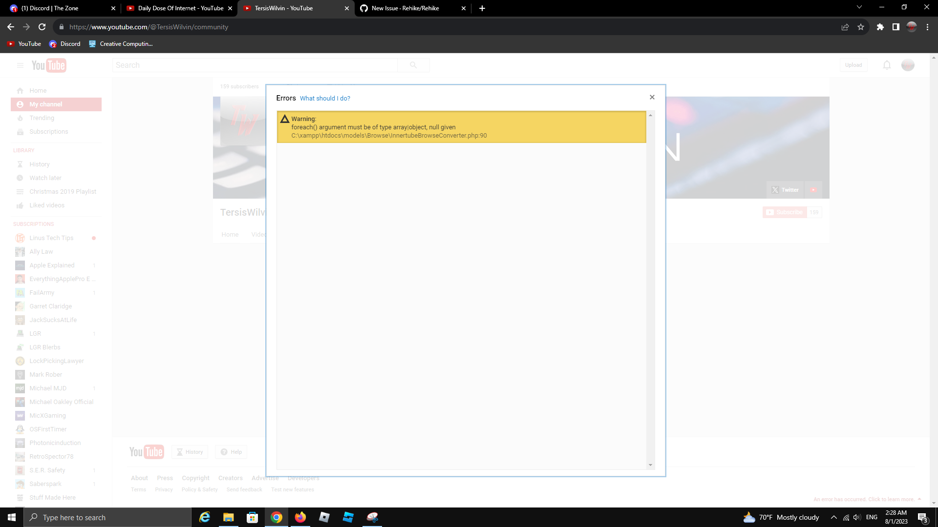 Community tab returns error(s) · Issue #324 · Rehike/Rehike · GitHub Community tab returns error(s) · Issue #324 · Rehike/Rehike · GitHub