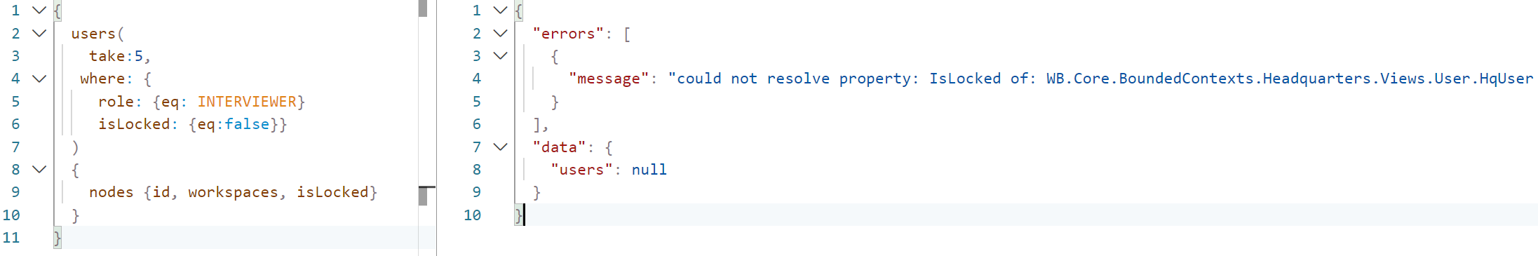 GraphQL responds with message "Could not resolve property IsLocked ...