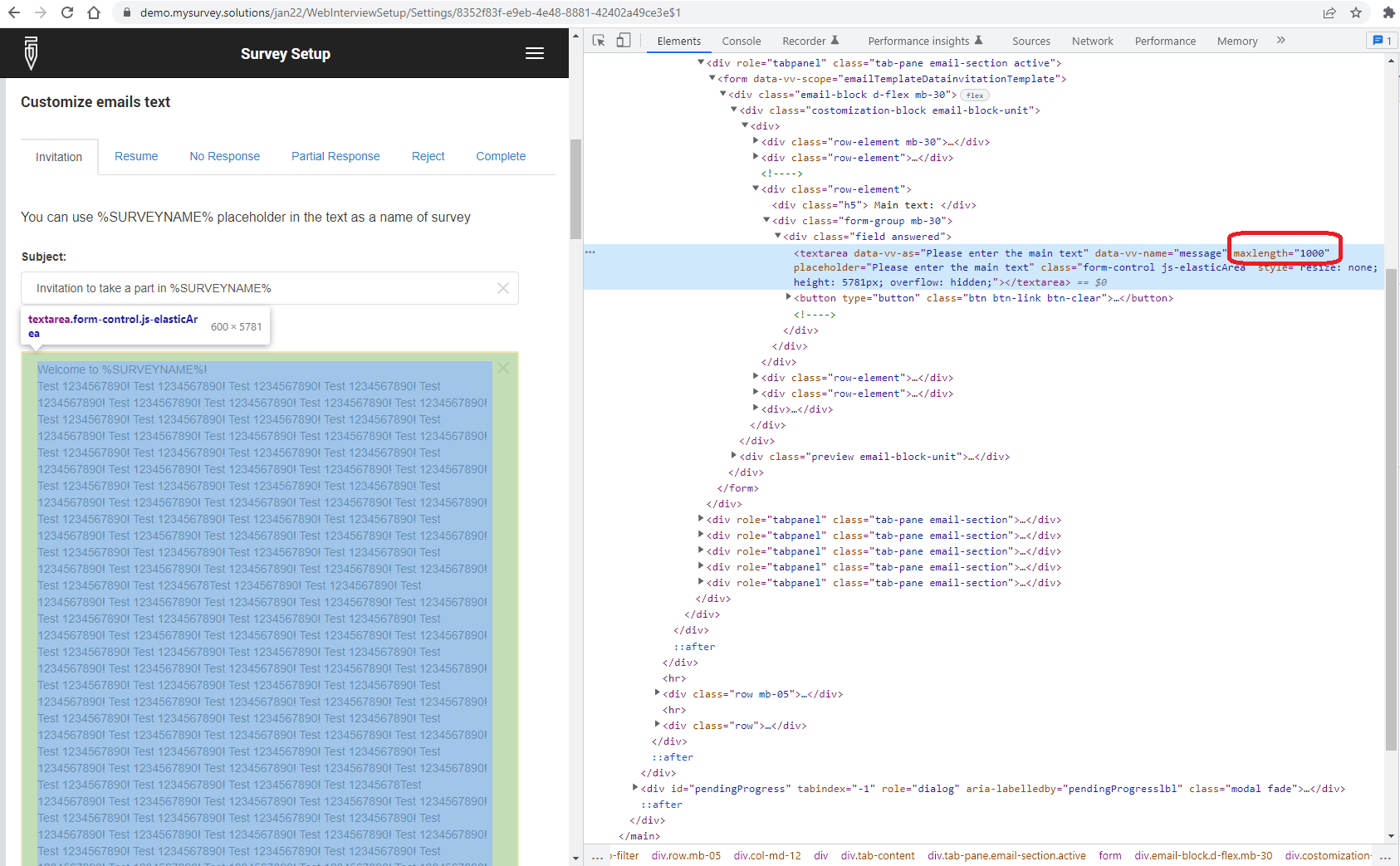 Limit On Length Of Content Of The Email Template Is Not Enforced On The Server · Issue 2196 