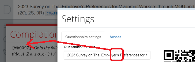 Apostrophe can't be used in questionnaire title · Issue #2309 · surveysolutions/surveysolutions ...