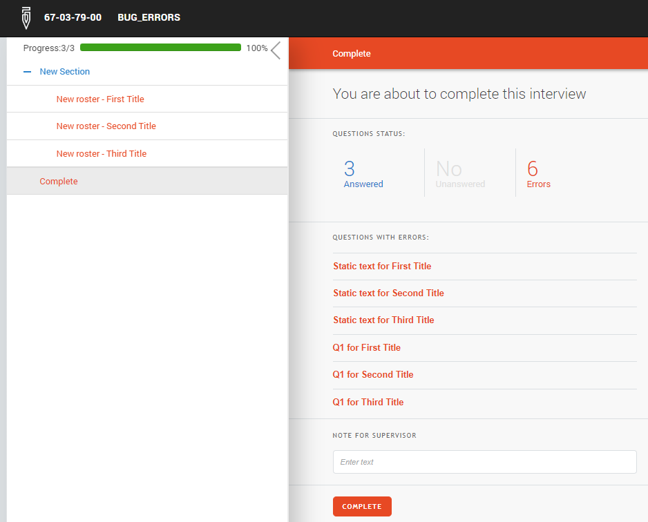 Errors Must Be Listed In The Order As They Occur In The Questionnaire · Issue 2715 
