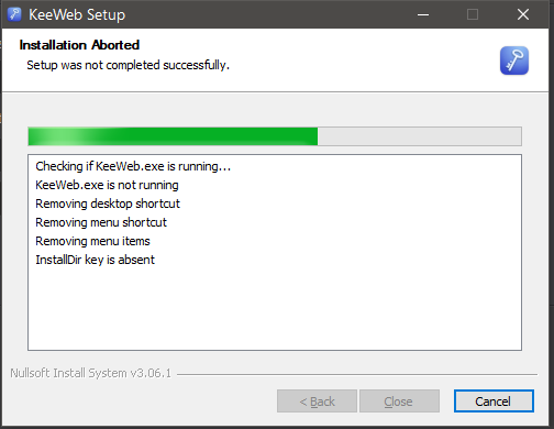 Uninstall of keeweb blocks, "InstallDir key is absent" on win10 · Issue ...