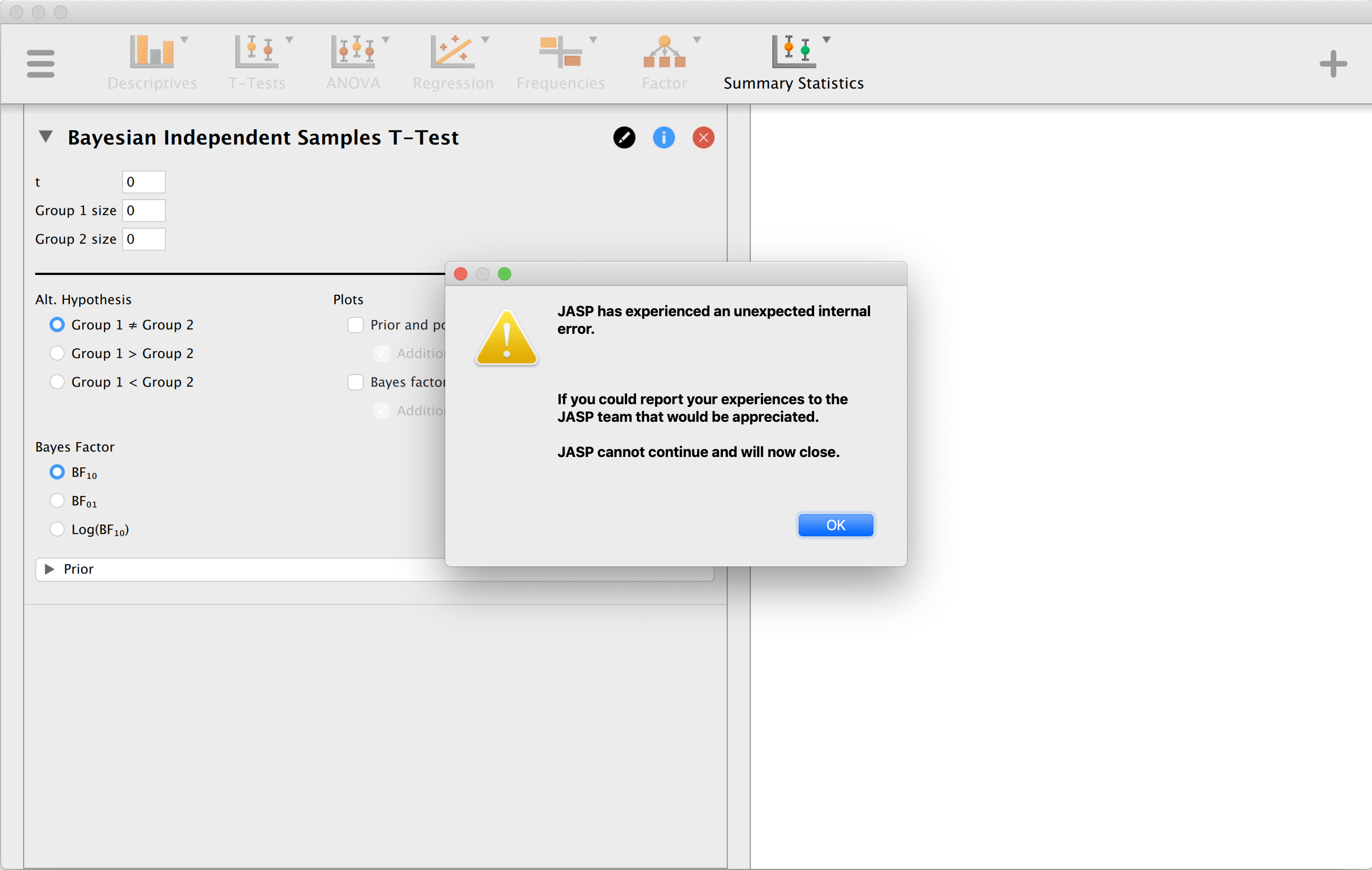 Live from workshop in Chili: Summary Stats crashes! · Issue #418 · jasp ...
