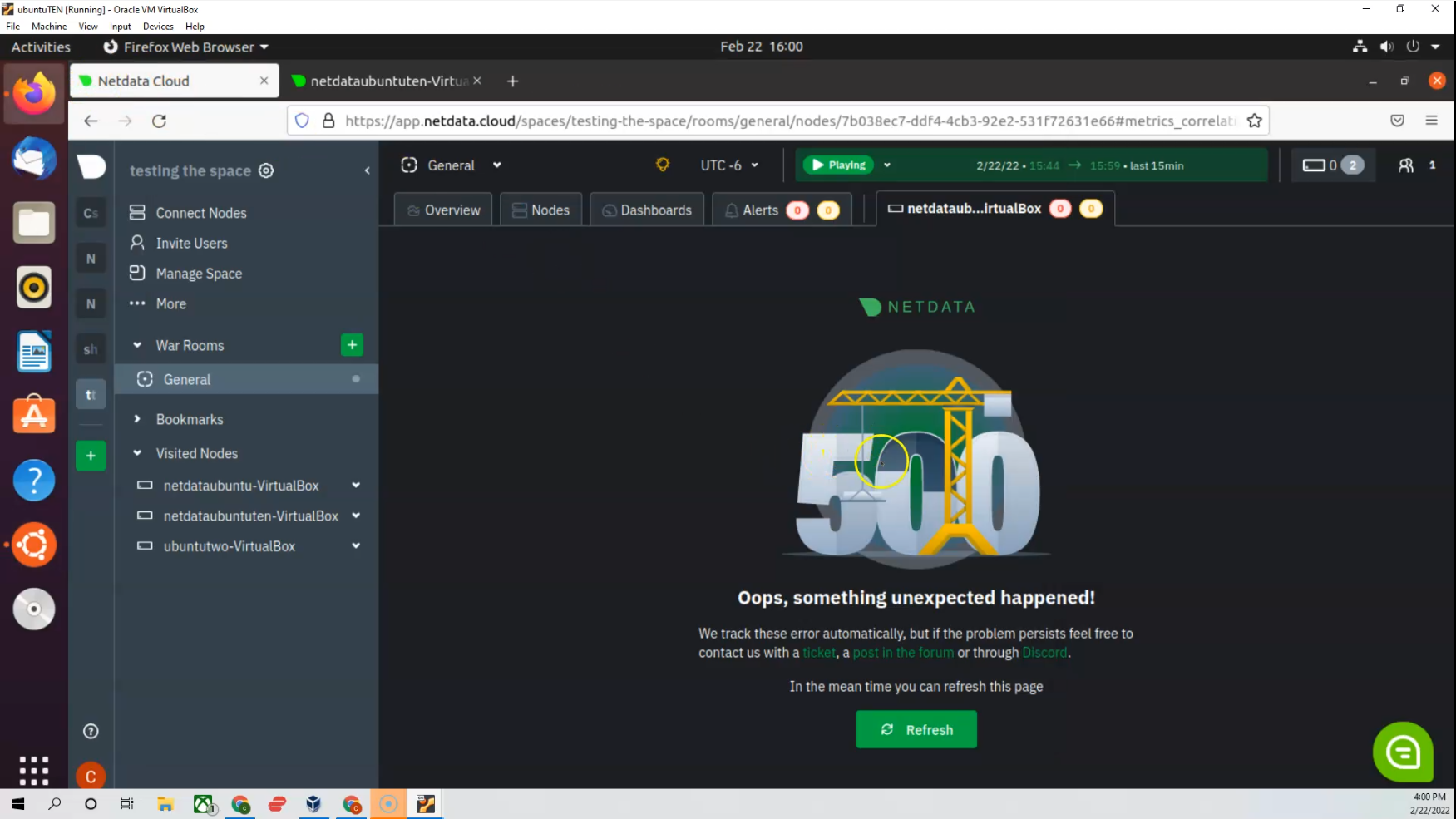 [bug] [internal Submit] 500 Error Adding Second Node · Issue 307 · Netdata Netdata Cloud · Github