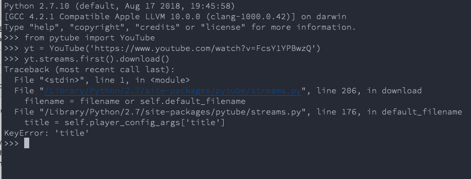 fileName error ? Can't Download single video. · Issue #441 · pytube/pytube · GitHub