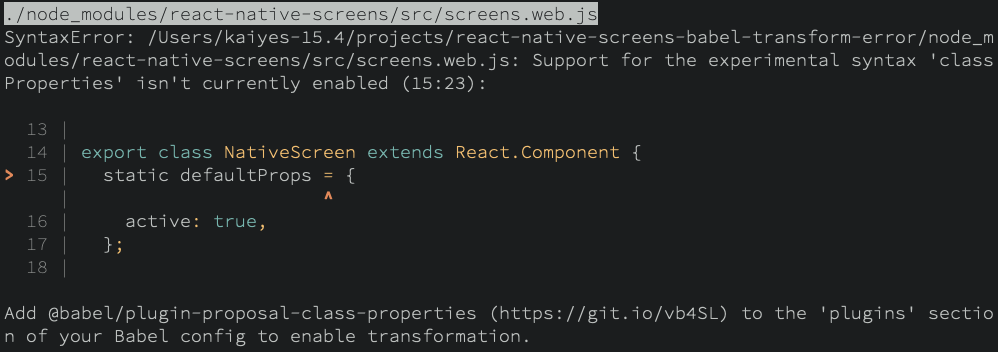 react-native-screen ( needed for bottom tab) shows node_modules/react-native-screens/src/screens ...
