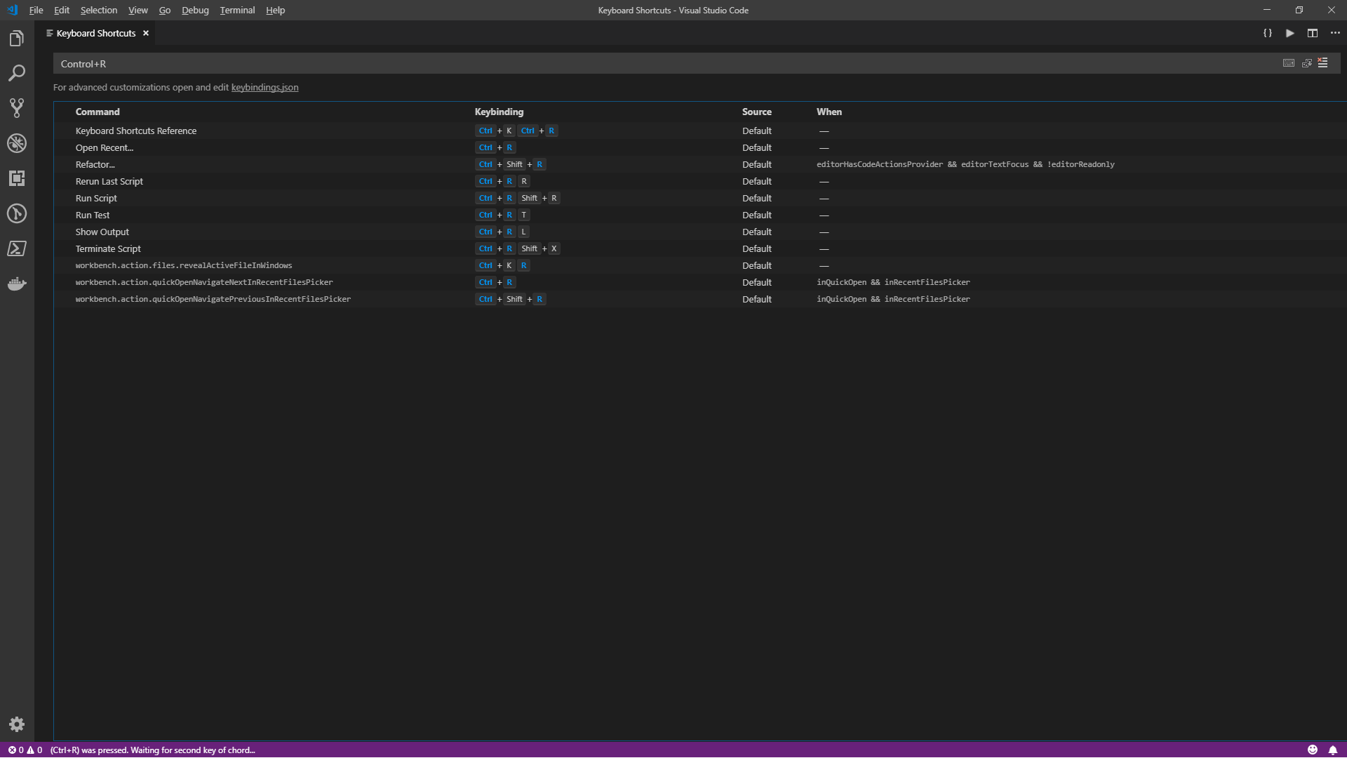 Default Single Stroke Keybinding hidden by multi-stroke with same first ...