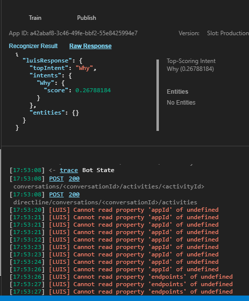 BUG "Luis build failed: Cannot read property 'utterances' of undefined" after training on LUIS ...