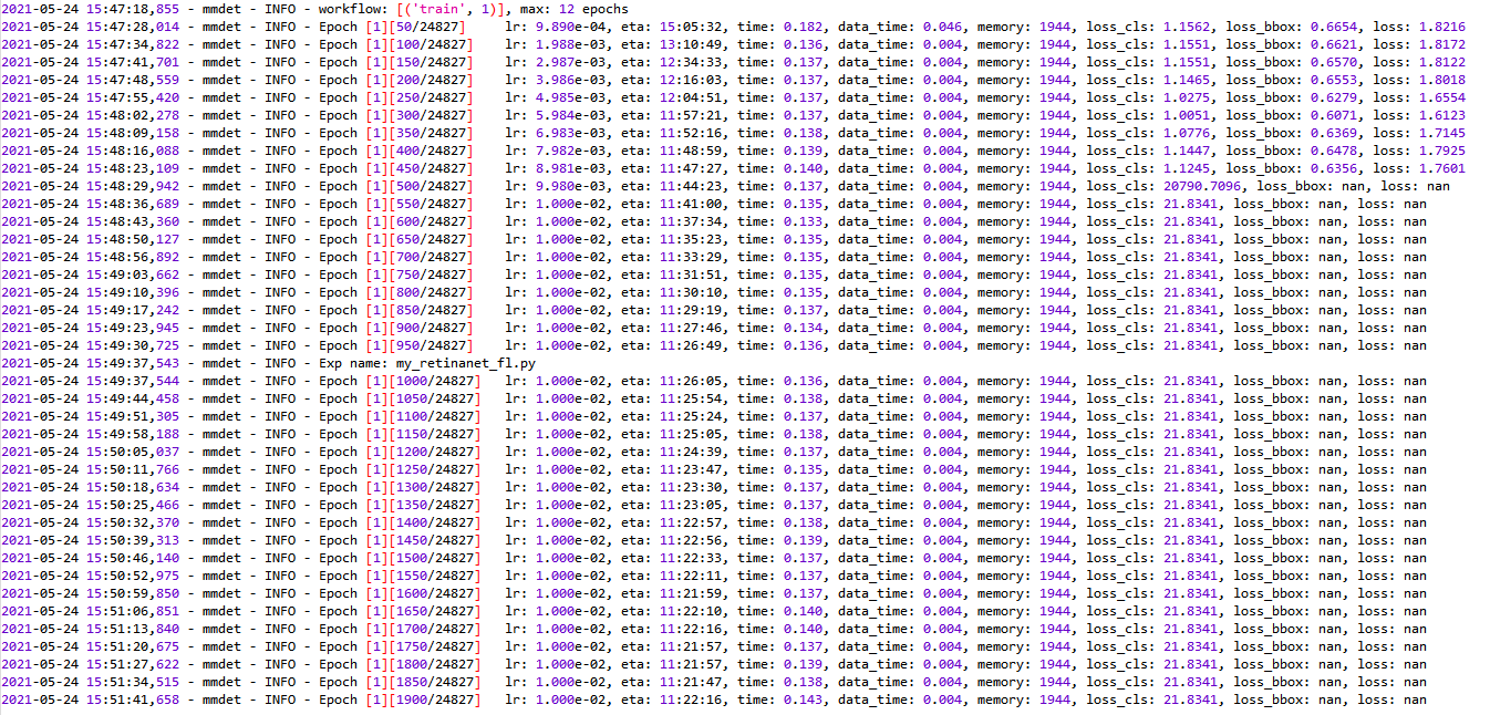 losses in retinaNet become nan · Issue #5213 · open-mmlab/mmdetection · GitHub
