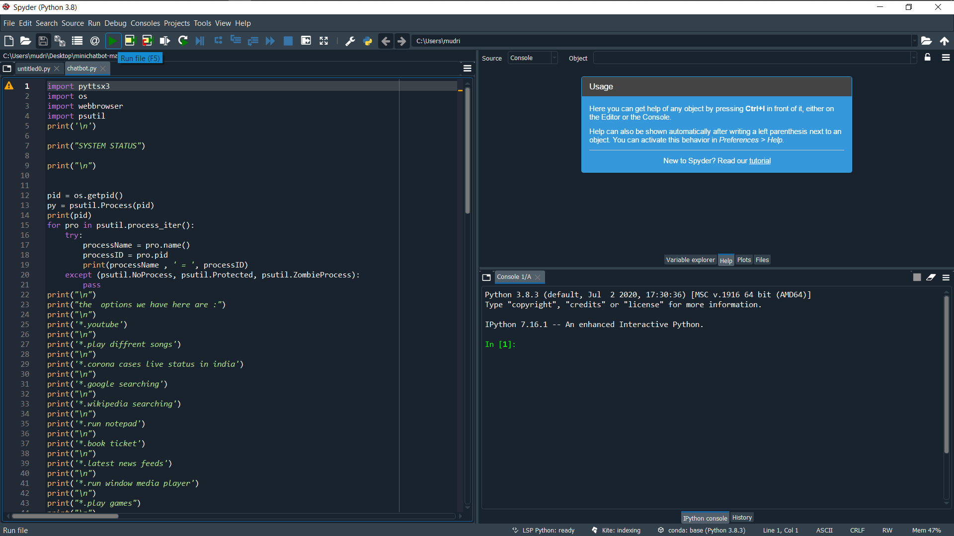 GitHub - Mudrikkaushik/minichatbot: created a mini chatbot using python ...