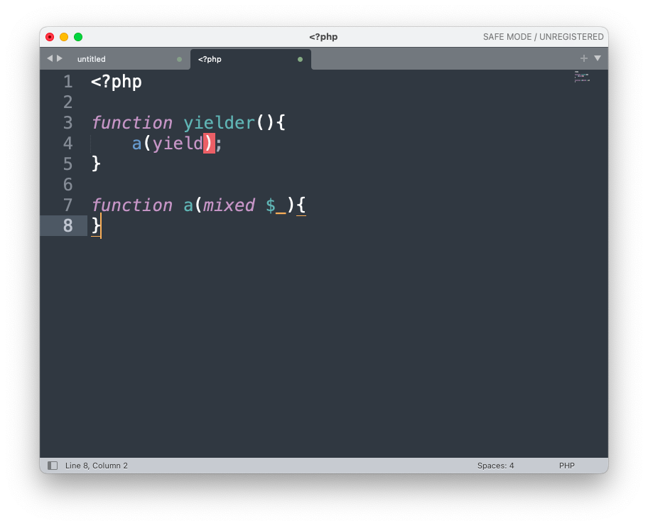 [PHP] `yield` not recognised while used as expression. · Issue #3549 · sublimehq/Packages · GitHub