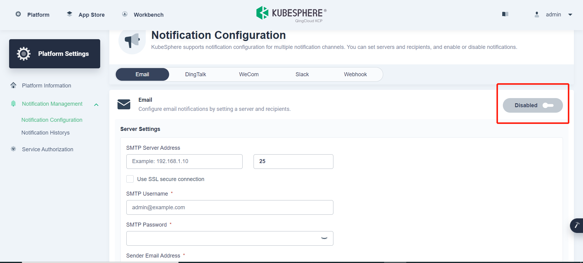 Notification Configuration Should Be Enabled By Default · Issue 4809 · Kubespherekubesphere 1693