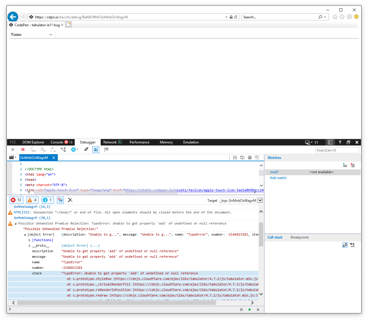 Tabulator 4.7.2 with IE11 second time `setData` throw error · Issue #2921 · olifolkerd/tabulator ...