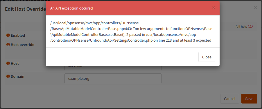Unbound: modifying an override alias from just hostname to hostname+domain throws error · Issue ...