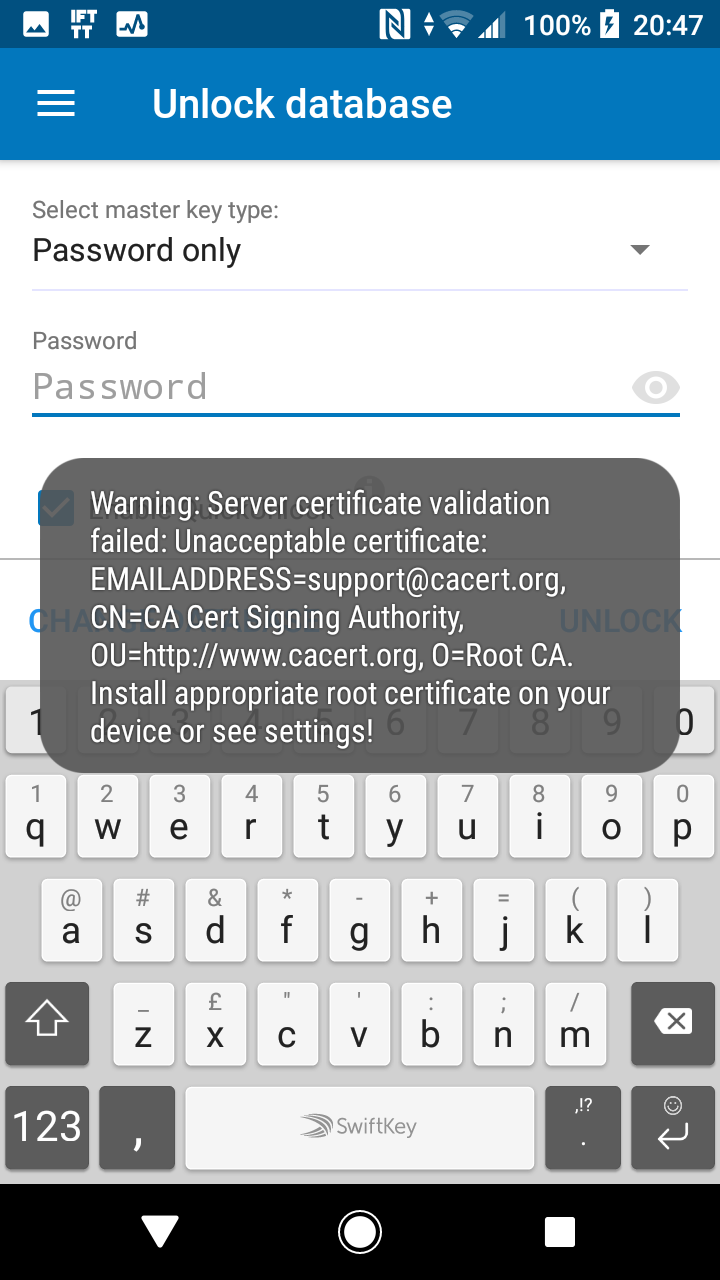 CACert Cerificate warning - Oreo · Issue #554 · PhilippC/keepass2android · GitHub
