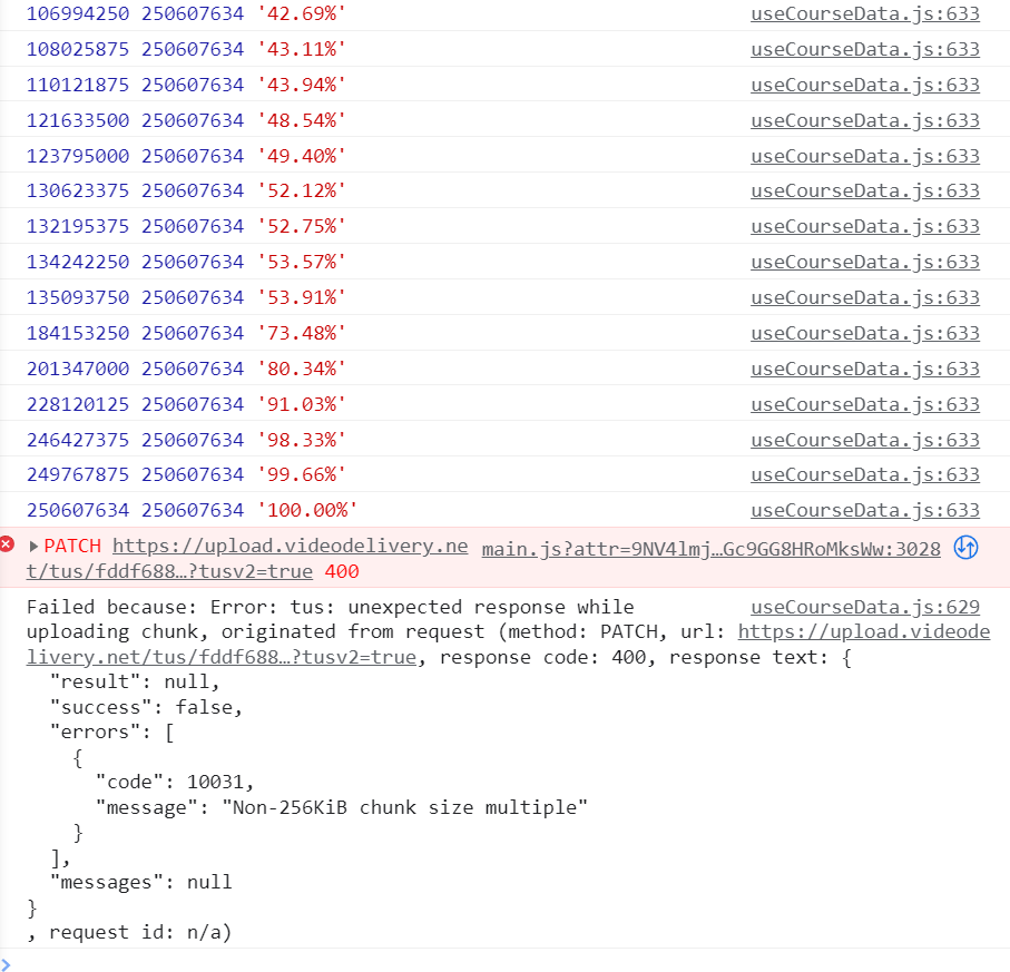 Cloudfront Content creator TUS - Fails after 100% · Issue #472 · tus/tus-js-client · GitHub