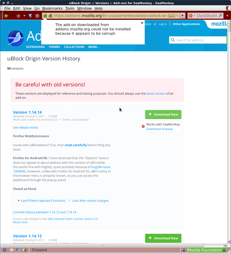 Unable to install on Seamonkey 2.48 · Issue #3131 · gorhill/uBlock · GitHub
