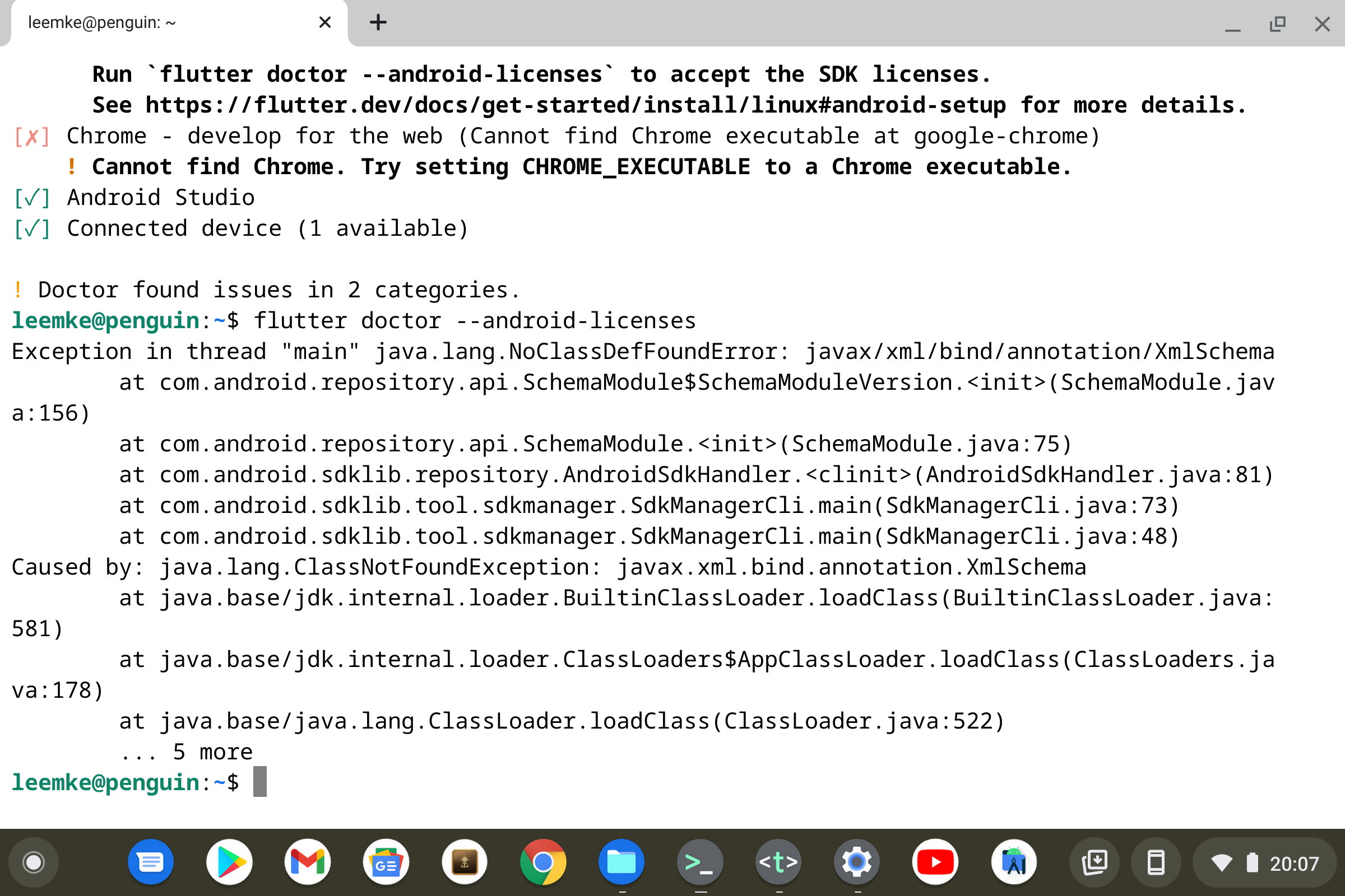 Flutter Doctor Android Licenses Fails In Main Javalang 