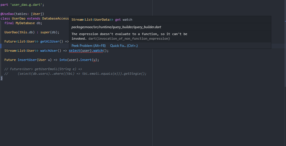 To declare tables and queries in sql, create a file called tables.moor next to your Dart files ...