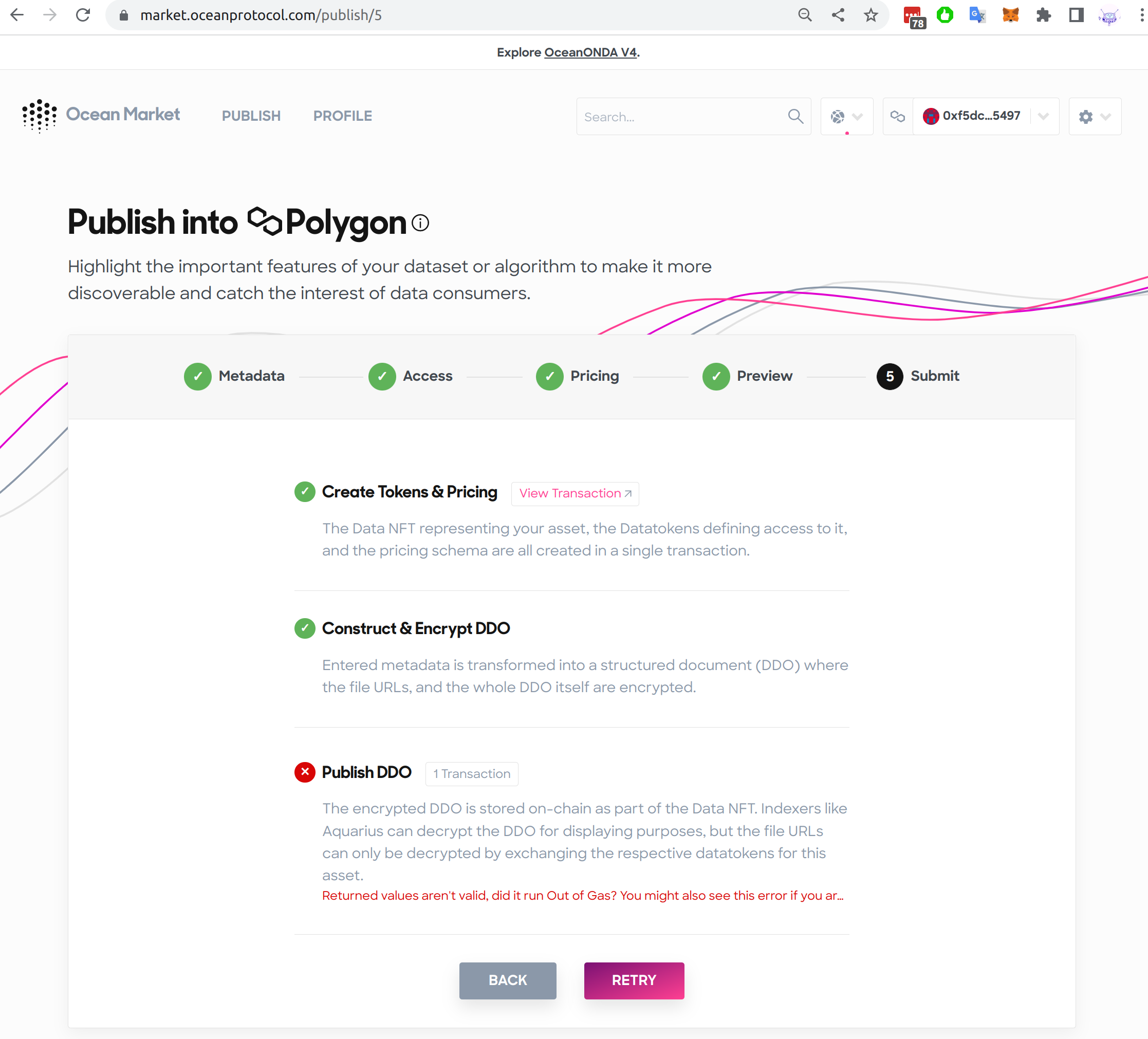 Asset published in Market fails to get dispensed · Issue #1725 · oceanprotocol/market · GitHub