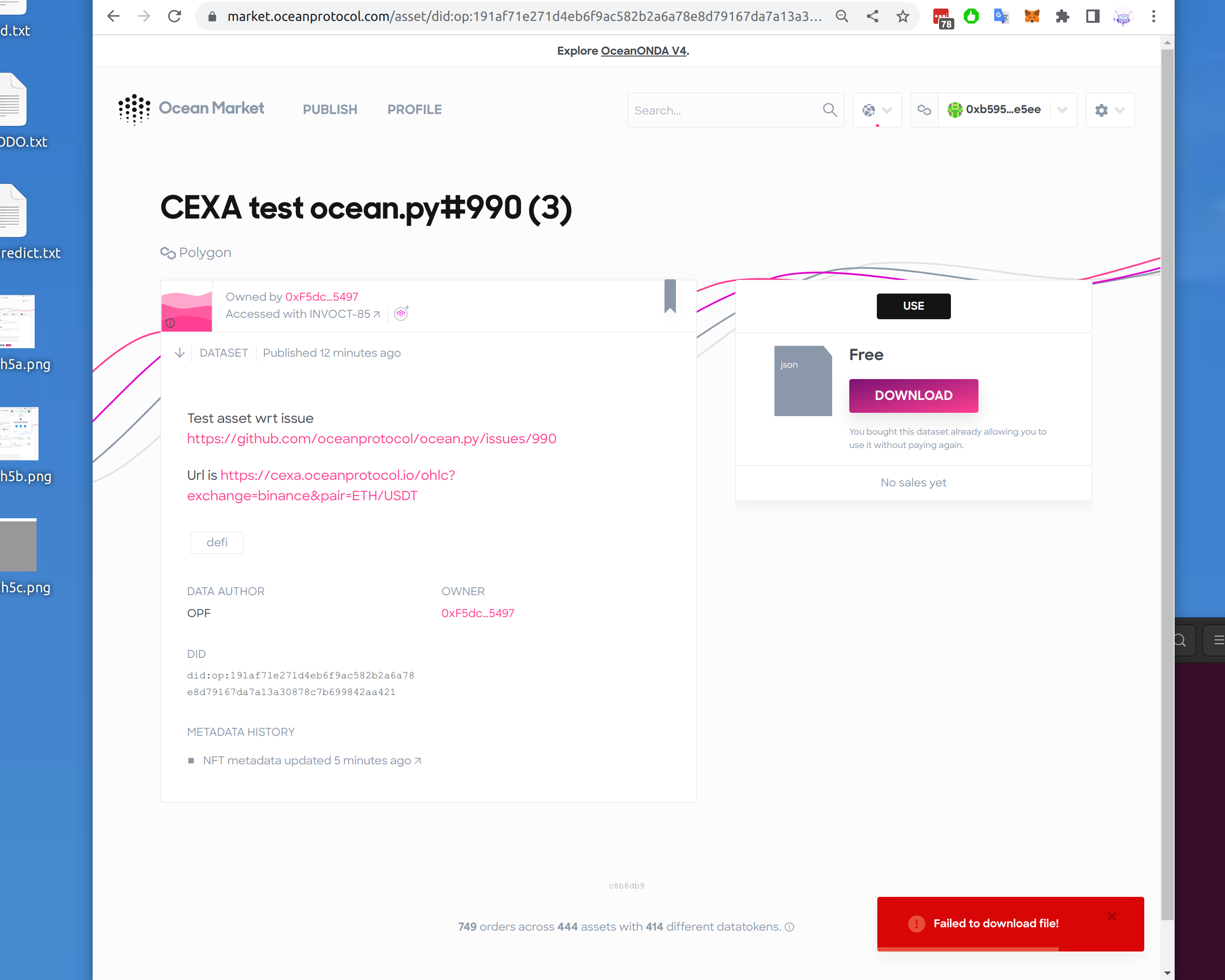 Asset published in Market fails to get dispensed · Issue #1725 · oceanprotocol/market · GitHub