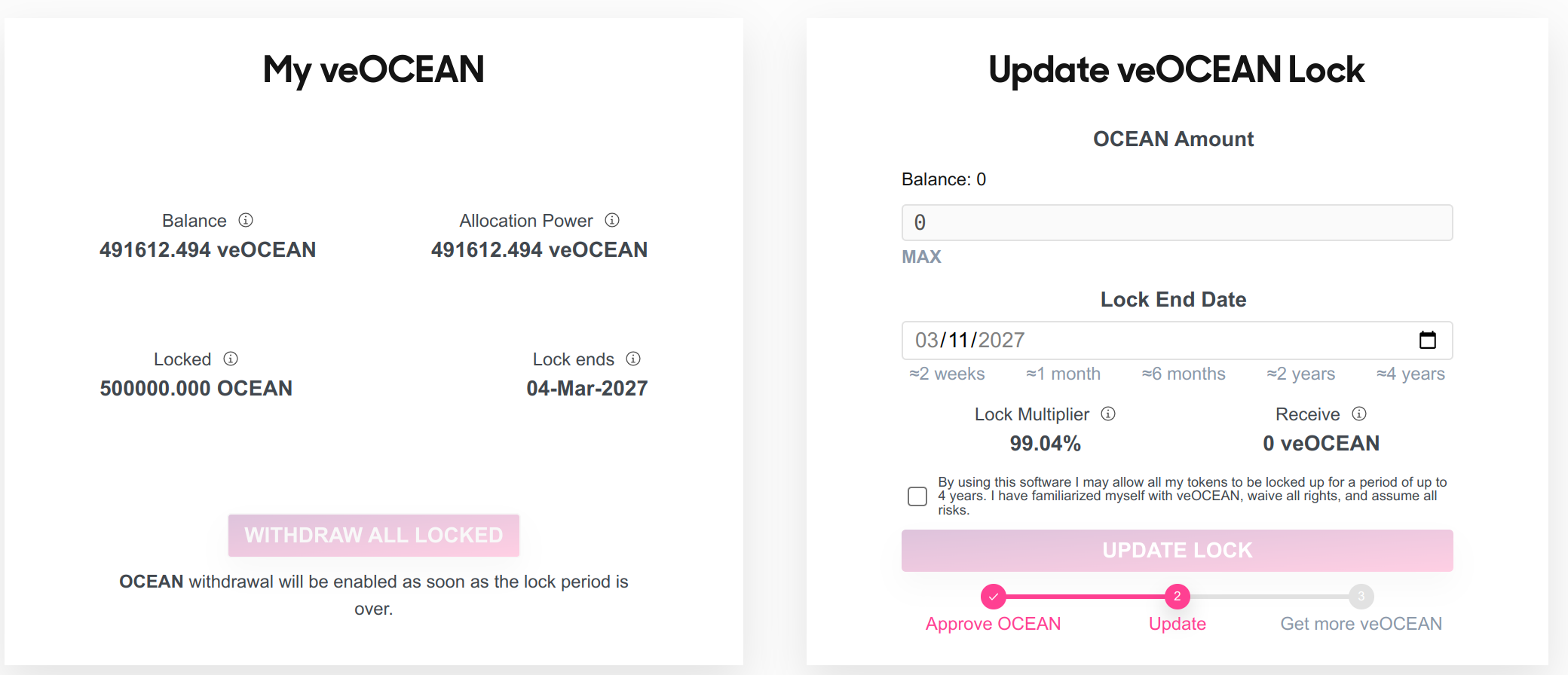 In Extending Lock Time It Says I D Receive 0 Veocean I D Expected 0 · Issue 549