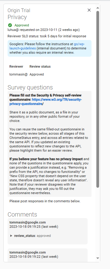Ability to comment on Origin Trial Privacy, Security, Debuggability ...