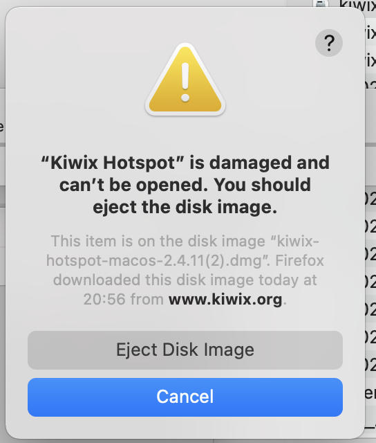 "Kiwix Hotspot" is damaged and can't be opened on macOS · Issue #639 ...