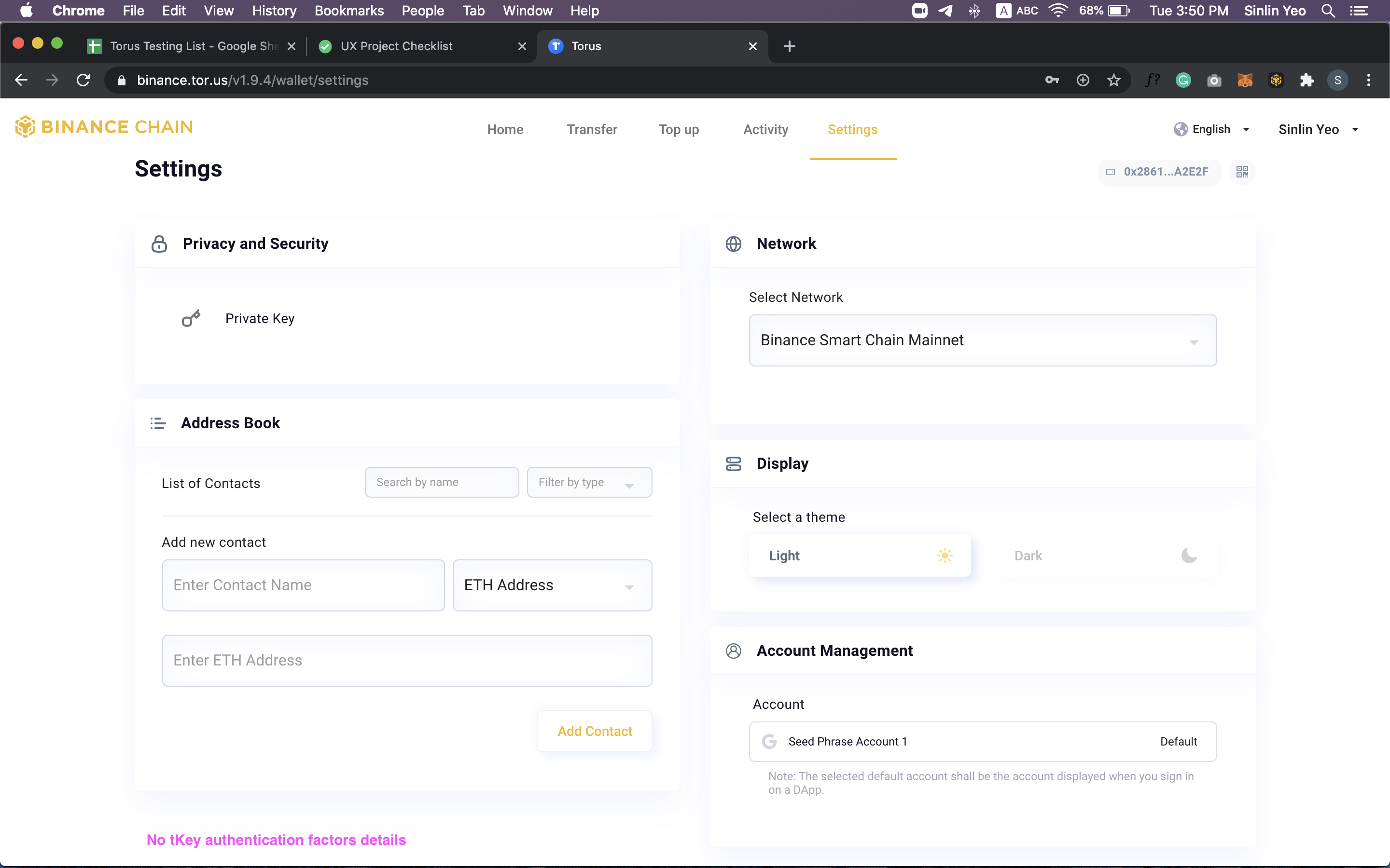 [binance.tor] Missing tKey authentication factors in the settings page · Issue #1402 ...
