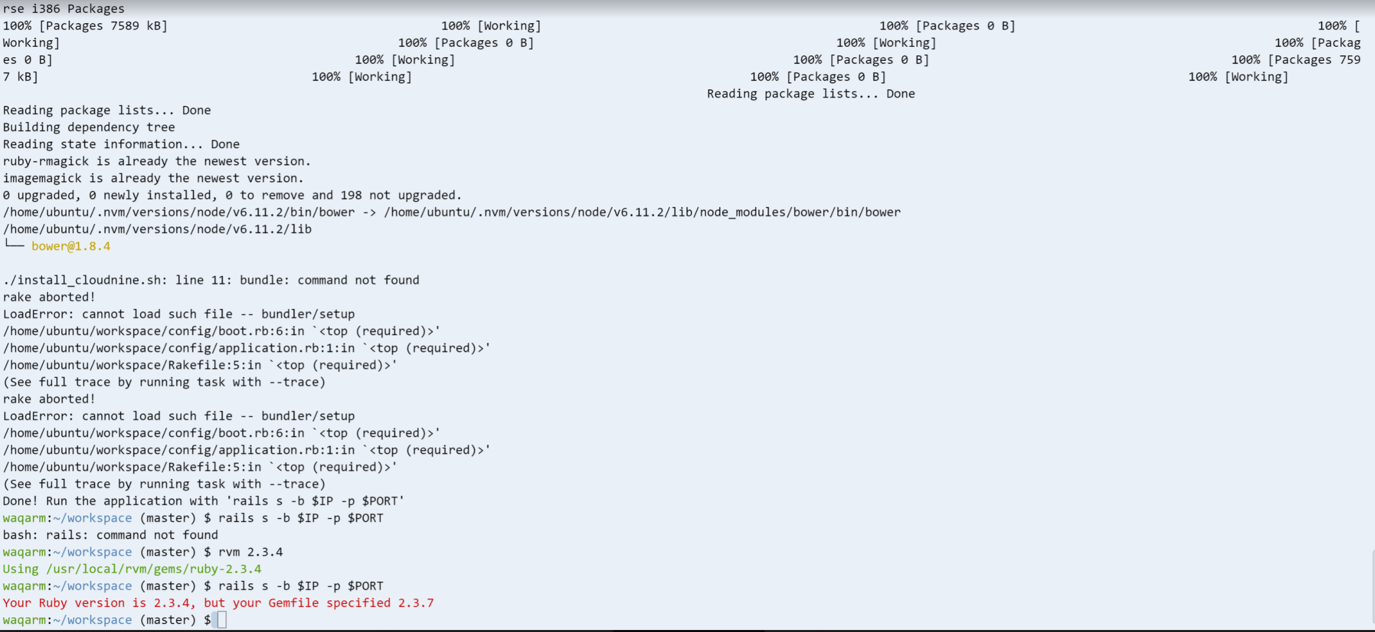 Issue with Cloud9 Set-up Instruction or with Script · Issue #2646 · publiclab/plots2 · GitHub
