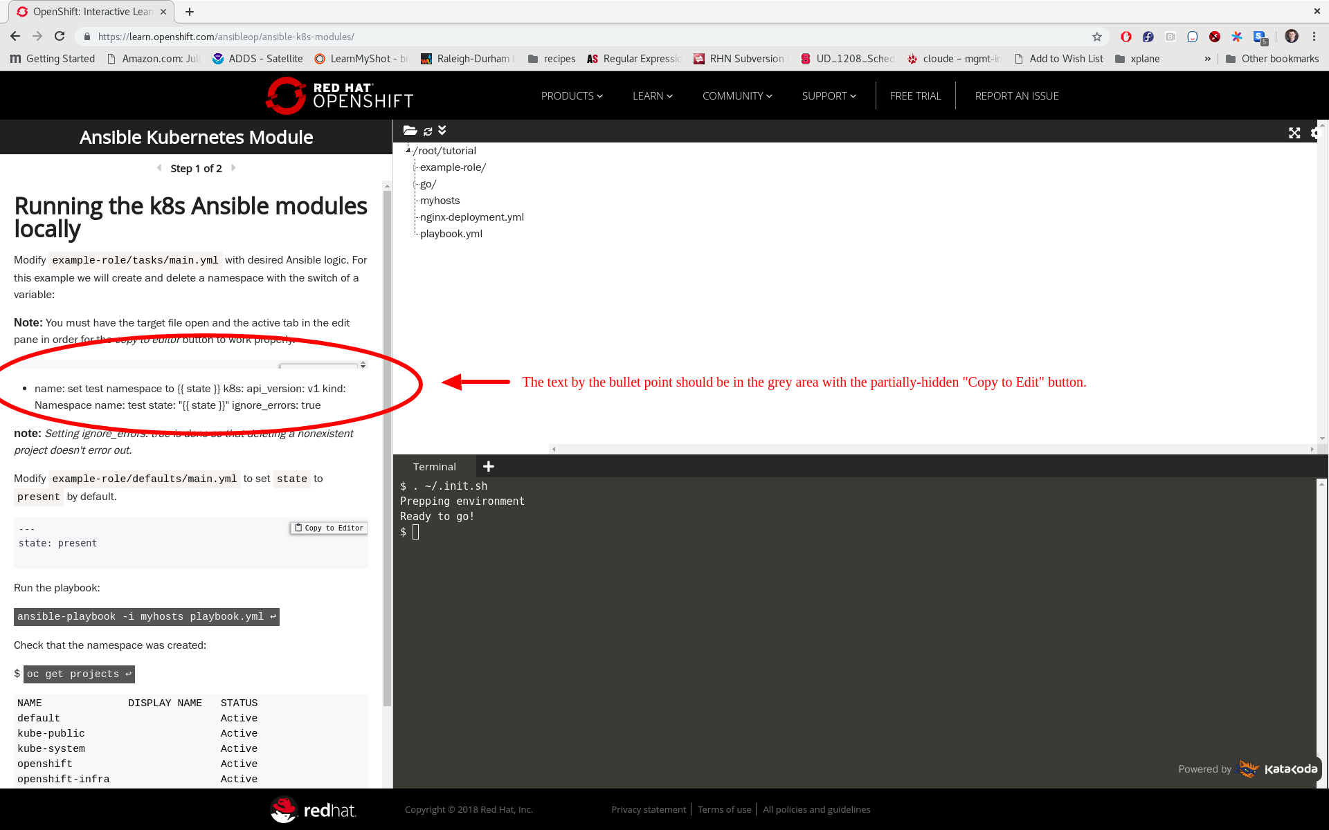 text not appearing in box, "Copy to Editor" button partially hidden · Issue #312 · openshift ...