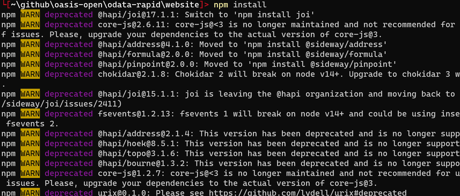 website uses a lot of deprecated packages · Issue #154 · oasis-open/odata-rapid · GitHub