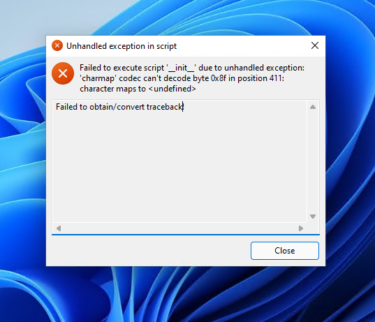 PyInstaller 4.7 compiled executable with UnicodeDecodeError on Windows 11 (The script does not ...