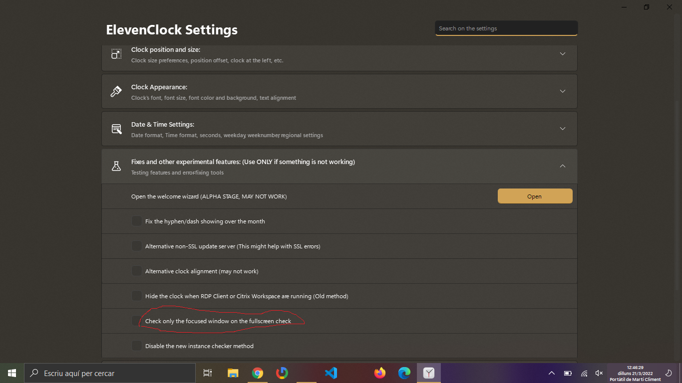 [BUG/ISSUE] Hides clock when the fullscreen app is not active · Issue #707 · marticliment ...