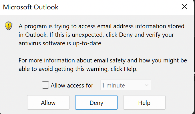 Don't access email address information (Outlook pop-up) · Issue #1708 ...