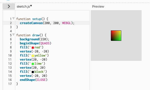beginShape Vertex color doesn't work properly for non-triangle (or non-triangle-strip) shape ...
