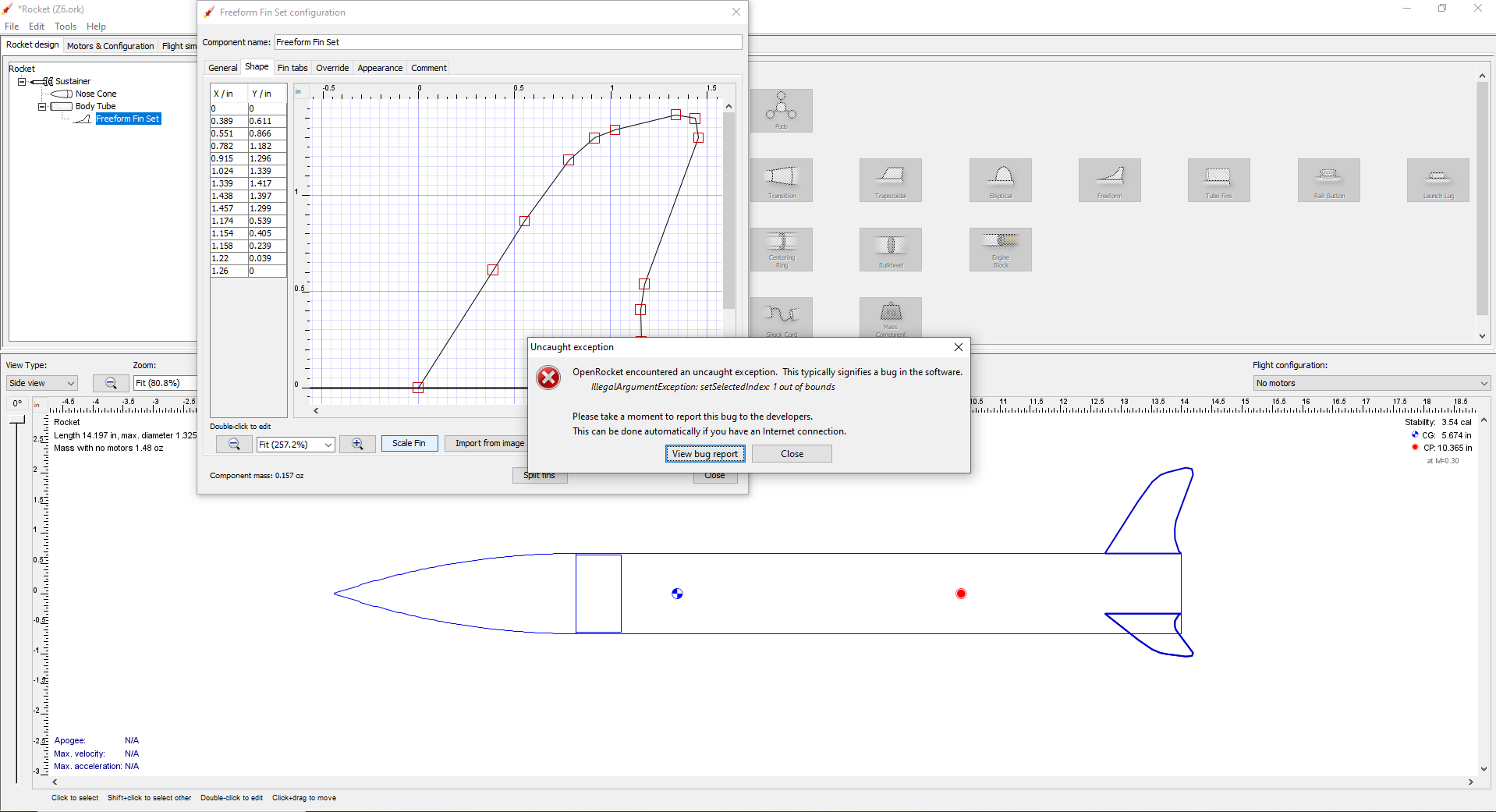 Scaling free form fin causes exception · Issue #1582 · openrocket/openrocket · GitHub