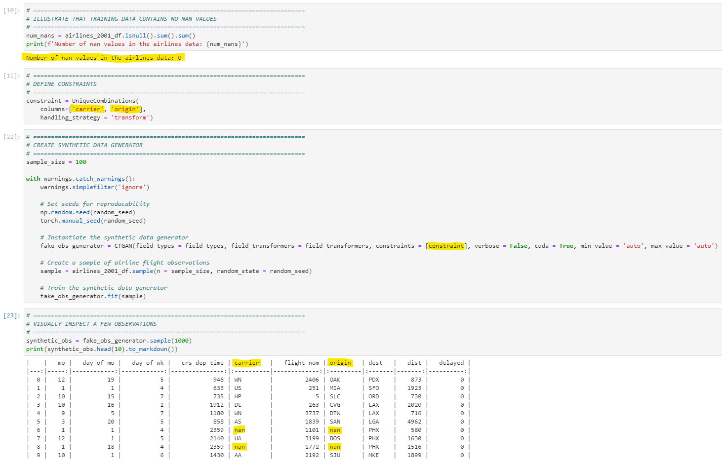 UniqueCombinations constraint with handling_strategy = 'transform' yields synthetic data with ...
