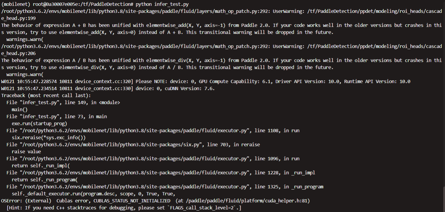 paddle detection GPU使用报错Cublas error, CUBLAS_STATUS_NOT_INITIALIZED · Issue #30622 ...