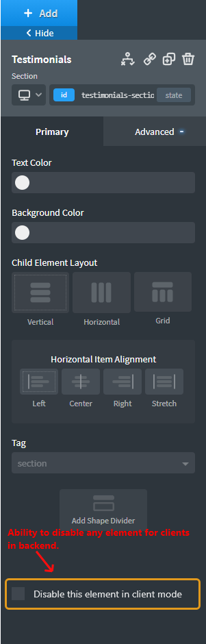 Client Mode - Ability to disable elements/sections for clients in the builder · Issue #2127 ...