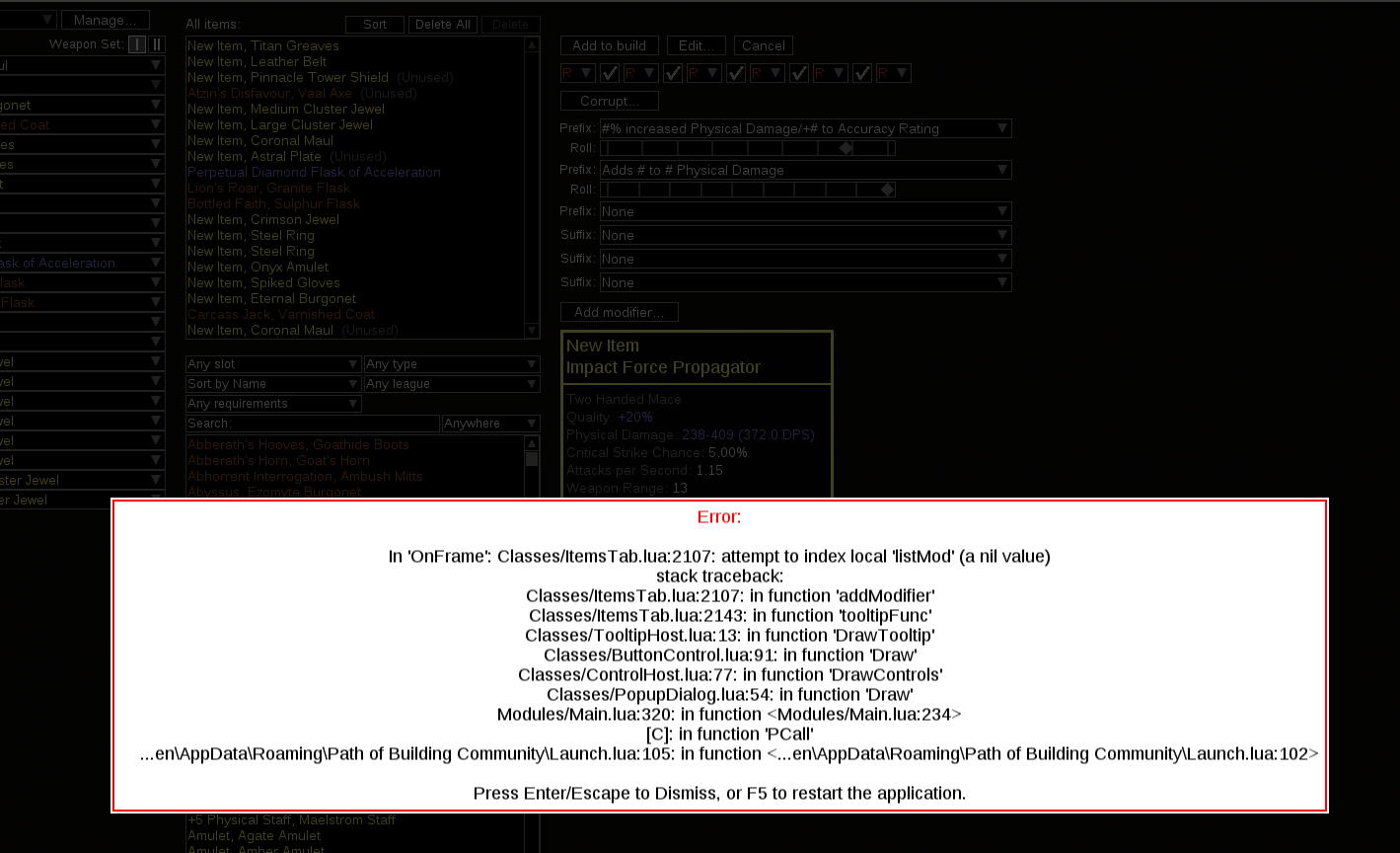 Impact Force Propagator weapon bug · Issue #1714 · PathOfBuildingCommunity/PathOfBuilding · GitHub