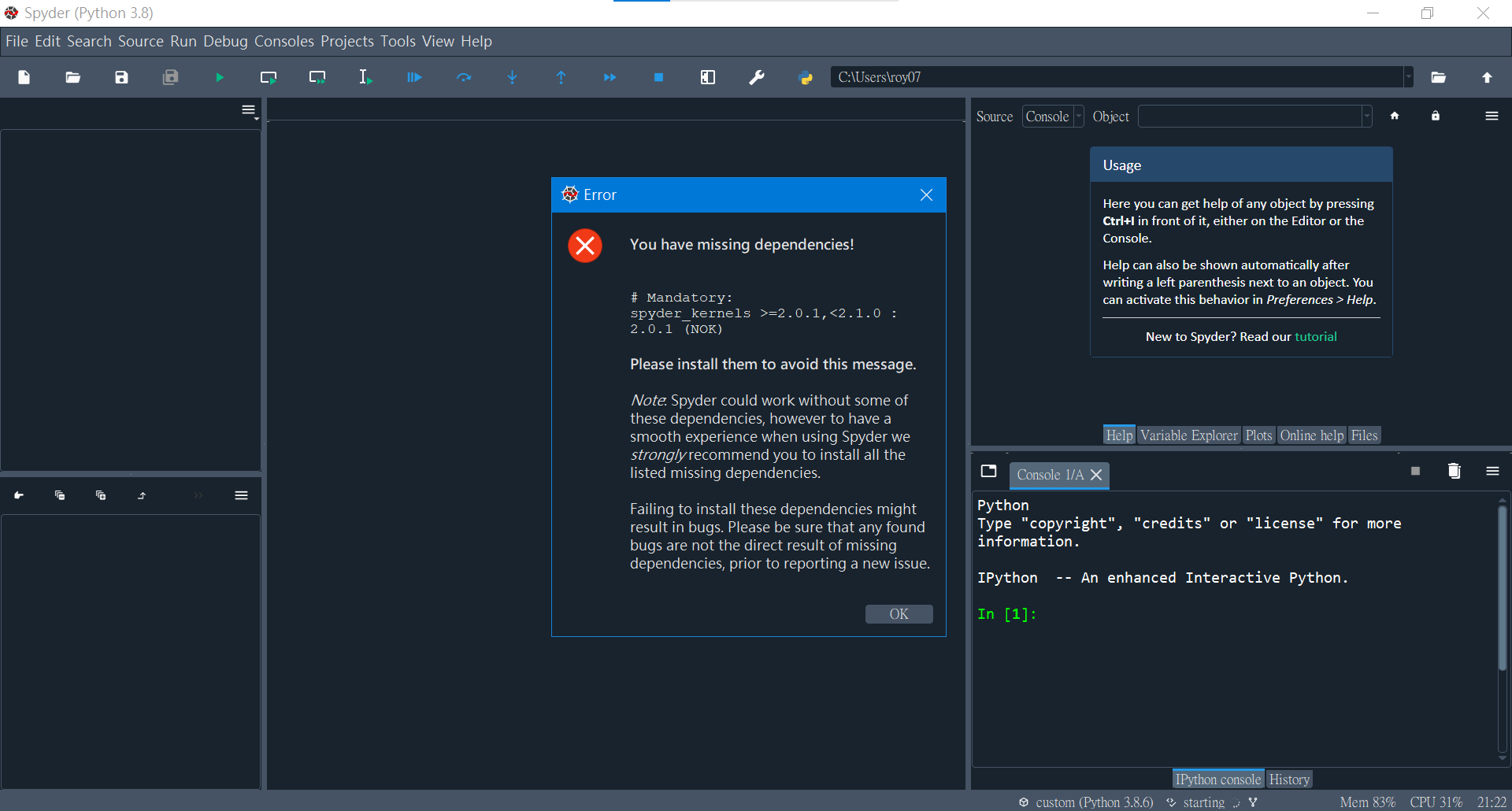 Launching spyder reports missing dependencies for spyder_kernel 2.0.1 · Issue #15140 · spyder ...