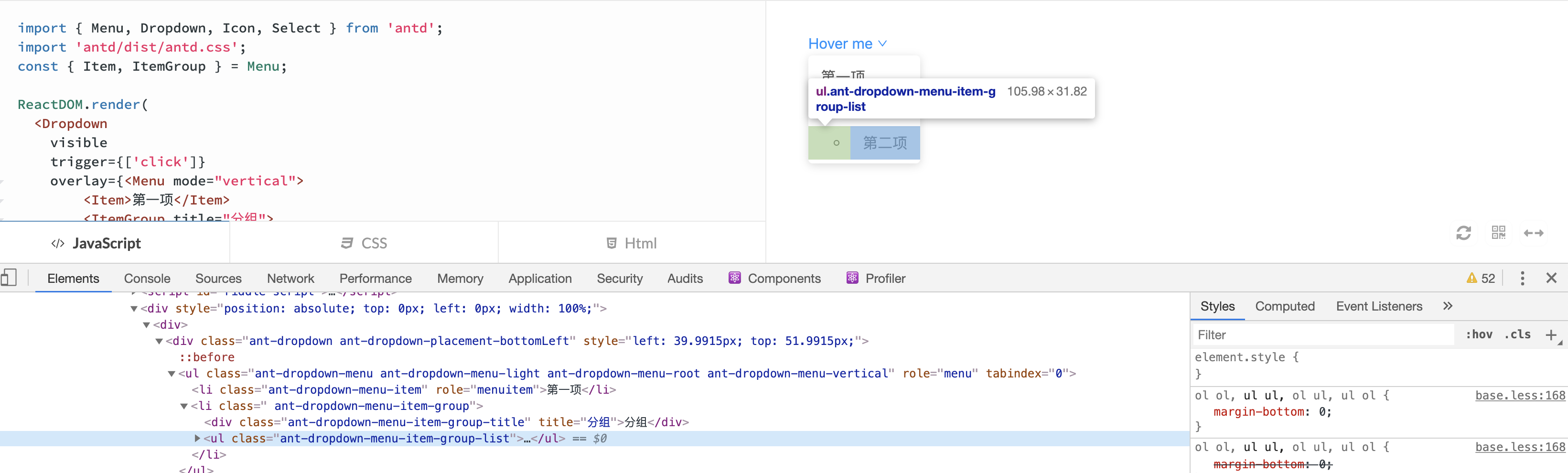 dropdown Menu.ItemGroup style mess · Issue #19576 · ant-design/ant ...